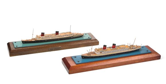 Bonhams : A pair of miniature waterline models of French Line ships ...