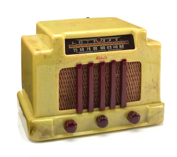 Bonhams : An Addison marbled yellow 5 Courthouse radio circa 1940