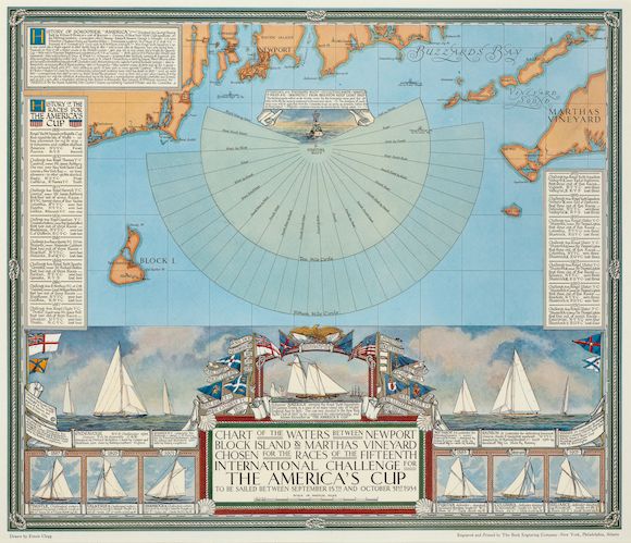 Bonhams : Ernest Clegg (British); Chart of the Waters Between Newport/Block Island & Marthas ...