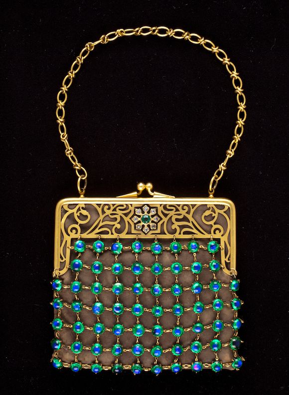 Bonhams : An American Art Nouveau glass, brass, silk, and cloth beaded ...