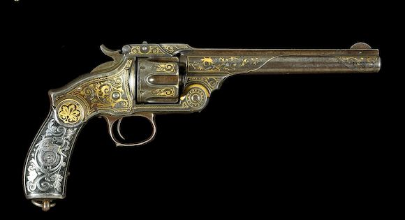 Bonhams : A gold and silver damascened Spanish copy of a Smith & Wesson ...
