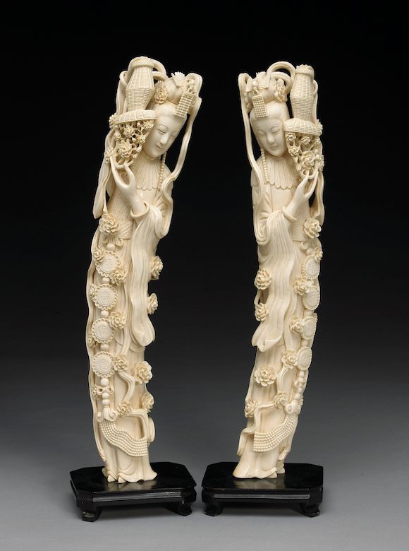 Bonhams : A pair of ivory celestial figures 20th Century