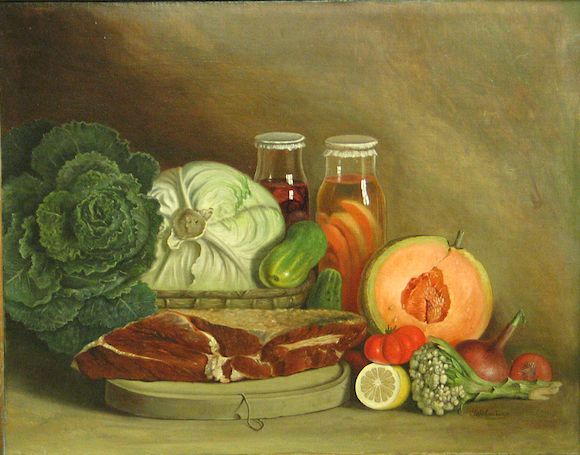 Bonhams : Joseph Schuster (Austrian, 1873-1945) A still life with meat ...