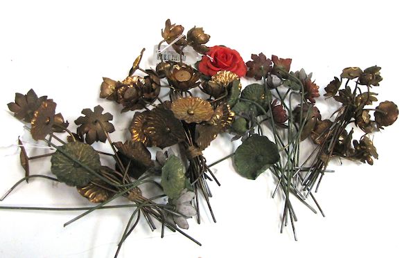 Bonhams : A group of Japanese molded copper and wire lotus flower and ...