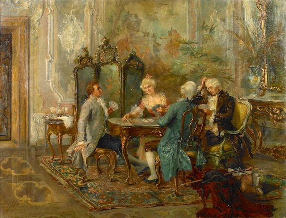 Bonhams : Luigi Gasparini (Italian, born 1865) An interior with card ...