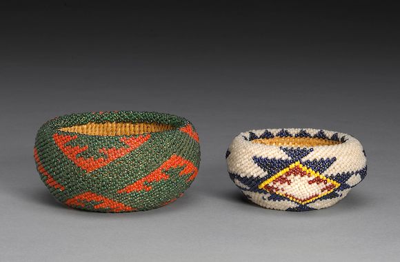 Bonhams : Two Paiute beaded baskets
