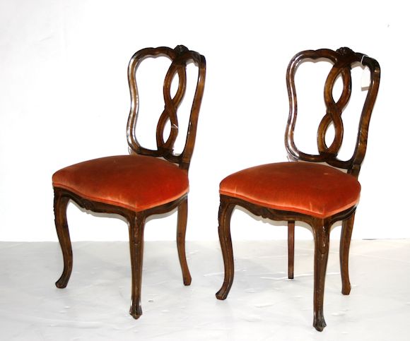 Bonhams : A pair of Italian Rococo style walnut side chairs