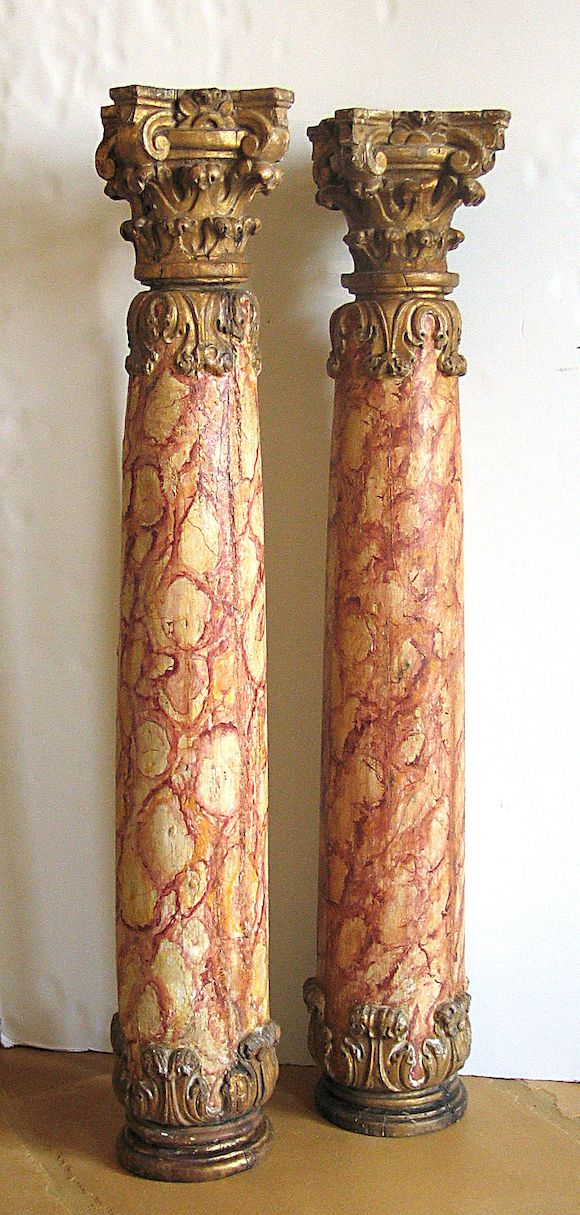 Bonhams : A pair of Italian Baroque painted and parcel gilt columns