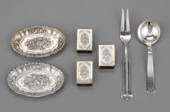 Bonhams : German silver set of thirteen ashtrays and twelve matchbox frames