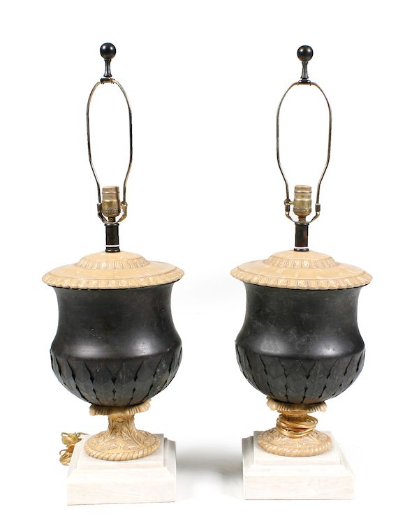 Bonhams : A pair of Renaissance style mixed media baluster form lamps
