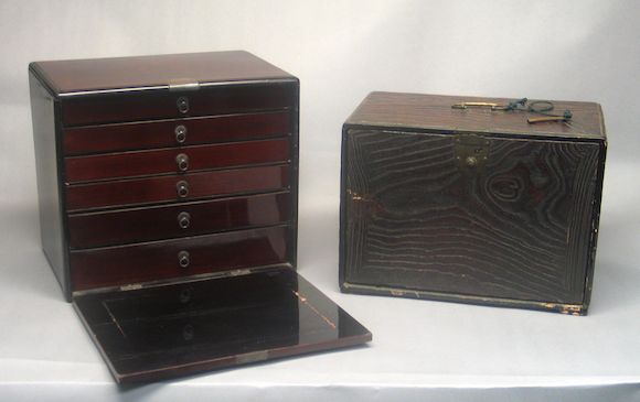 Bonhams : Two rectangular drop-front storage boxes