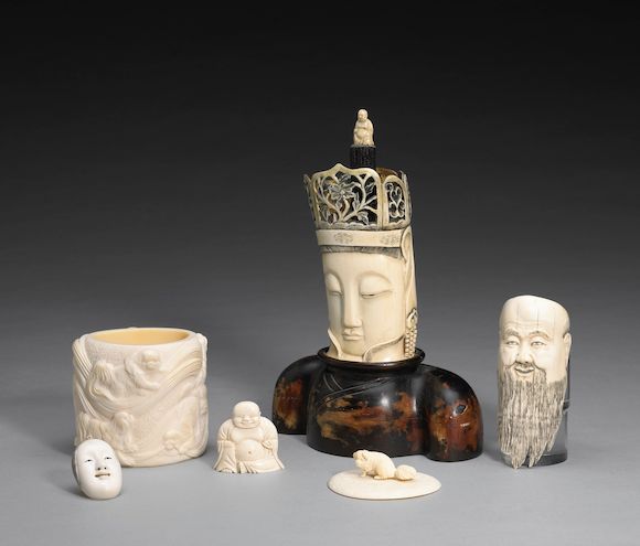 Bonhams : A group of five Asian ivory carvings