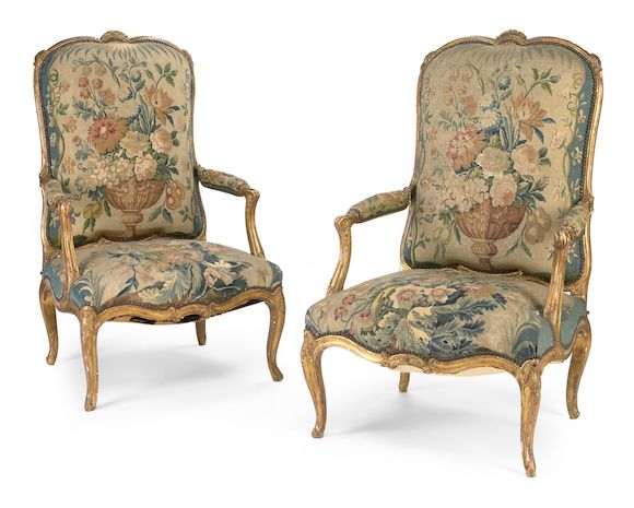 Bonhams : A pair of Italian Rococo style giltwood and tapestry ...