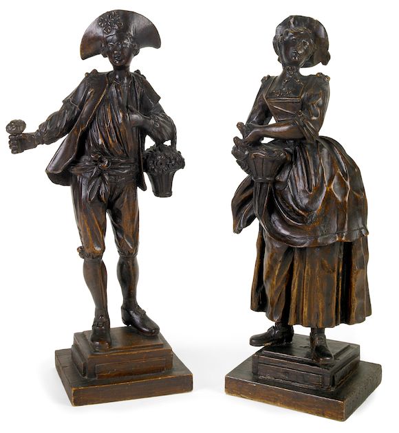 Bonhams : A pair of Northern European carved walnut figures 18th/19th ...