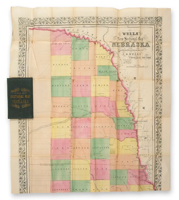 Bonhams : WELLS, JOHN G. Wells' New Sectional Map of Nebraska from the ...