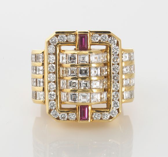 Bonhams : A diamond and ruby ring, Charles Krypell