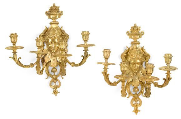 Bonhams : A pair of Régence style gilt bronze four light bras de ...