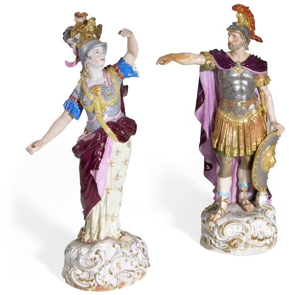 Bonhams : A pair of Meissen porcelain figures of Mars and Minerva late ...
