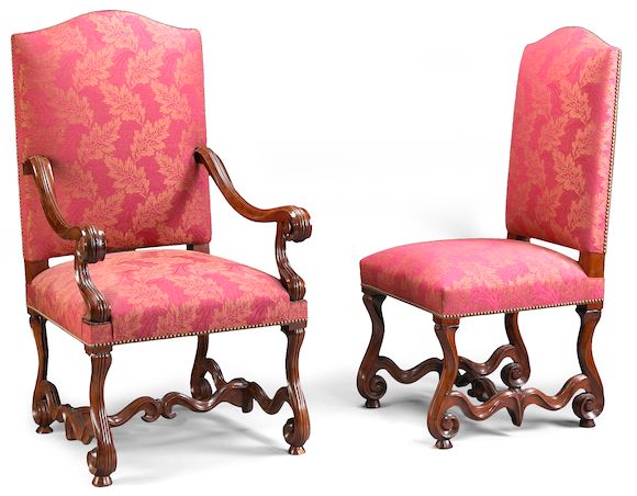 Bonhams : A set of eight Italian Baroque style walnut upholstered ...