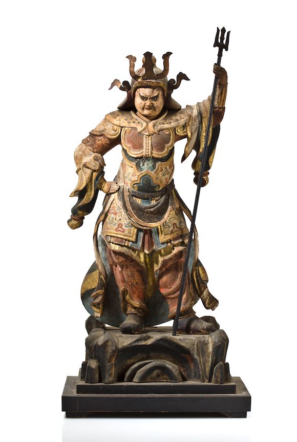 Bonhams : A wood figure of Zochoten (Virudhaka) Muromachi period, 16th ...