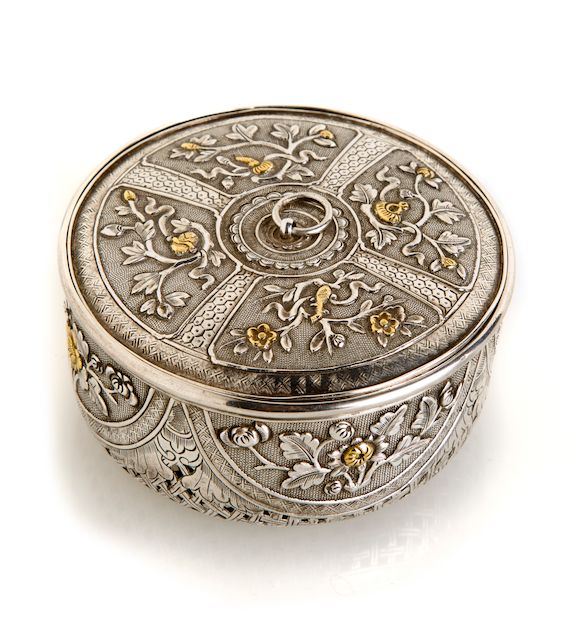 Bonhams : A small gold-mounted silver reticulated box Meiji period ...