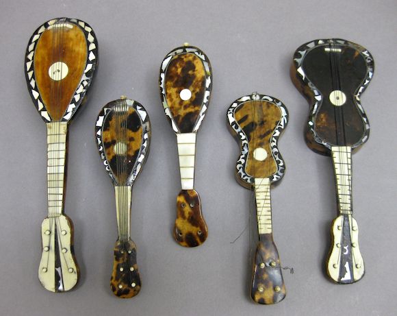 Bonhams : Five tortoiseshell, mother-of-pearl, and bone miniature ...