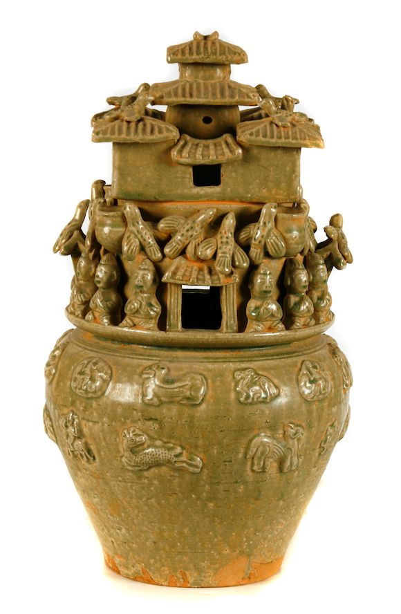 Bonhams : A pair of Chinese glazed earthenware funeral urns