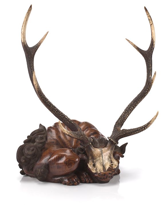 Bonhams : An unususal wood and stag-antler sword stand (katana kake ...