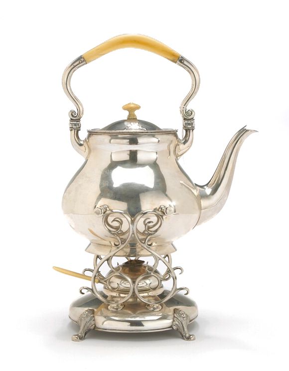 Bonhams : Continental Silver and Ivory Kettle on Lamp Stand