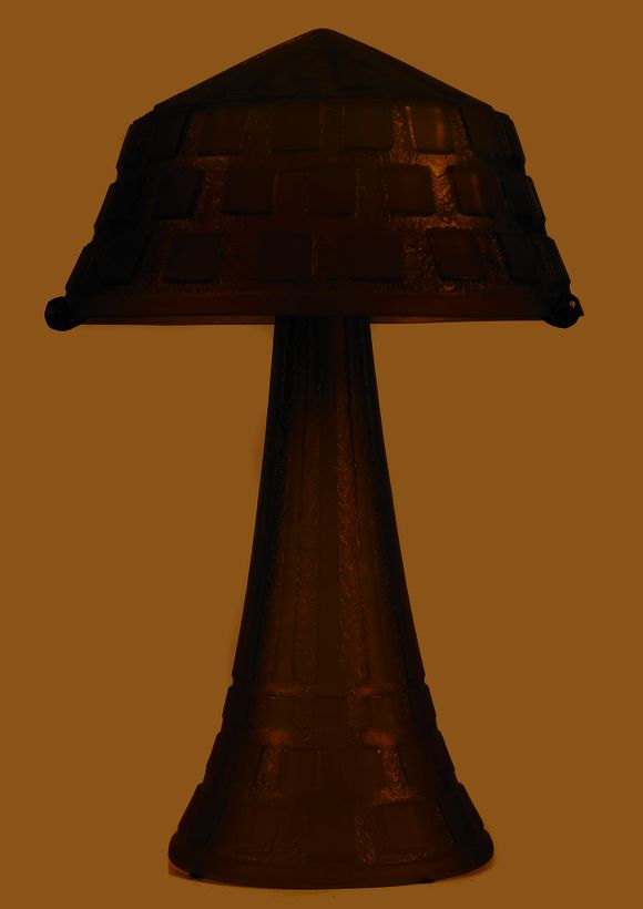 Bonhams : A pair of Art Deco style etched and frosted topaz glass lamps