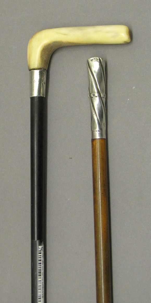 Bonhams : Five sterling or nickel mounted swagger sticks early 20th century