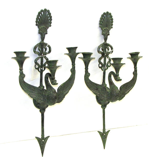 Bonhams A Pair Of Neoclassical Style Patinated Brass Three Light Bras