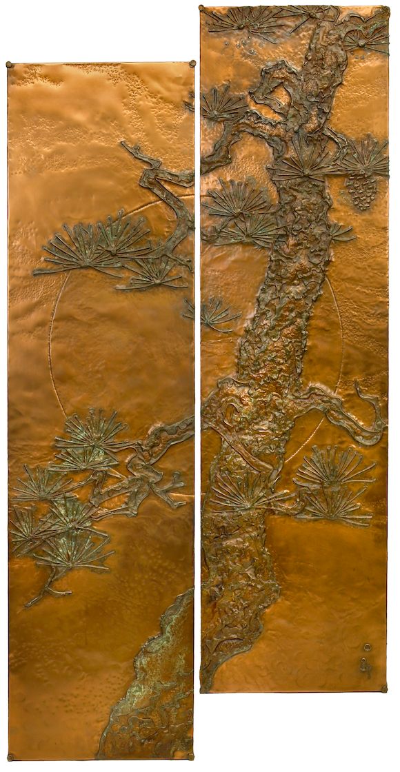 Bonhams : A pair of Lee Robertson hammered copper panels Pine Tree with ...