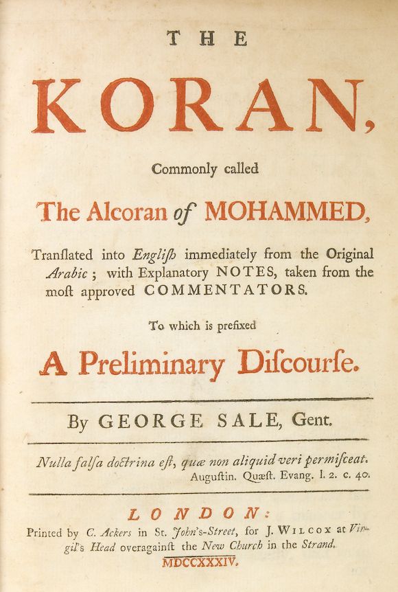 Bonhams : [KORAN.] SALE, GEORGE, translator. The Koran, Commonly Called ...