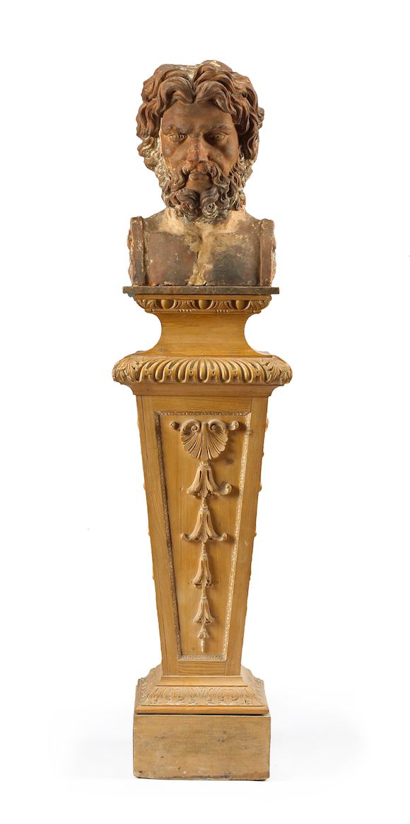 Bonhams : A Neoclassical terracotta herm of Zeus on associated pine ...