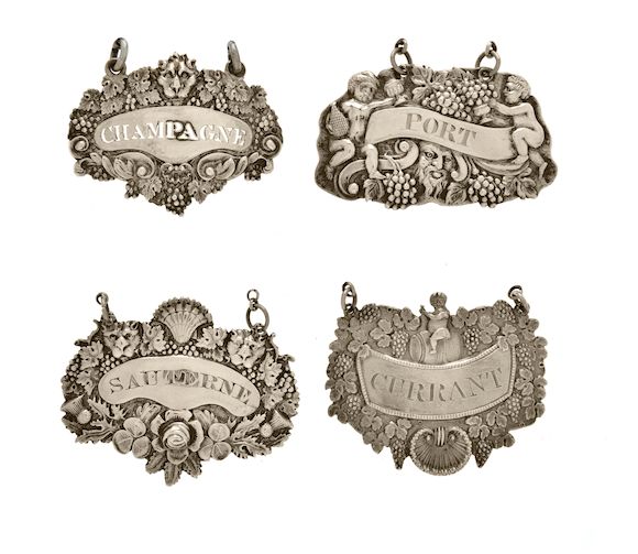 Bonhams : Three Georgian silver wine labels and a similar label second ...