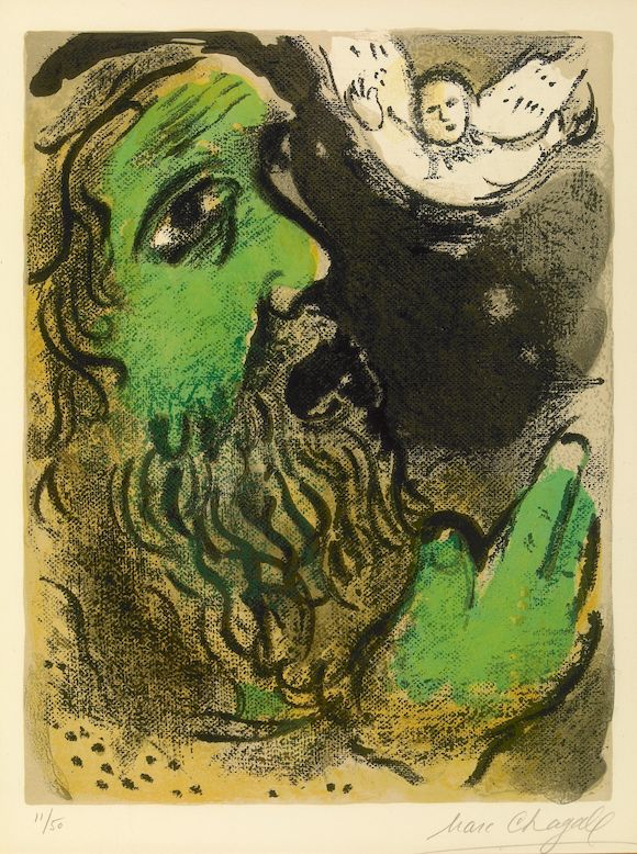 Bonhams : Marc Chagall (Russian/French, 1887-1985); Job en Prières, Pl. 46, from Dessins pour la ...