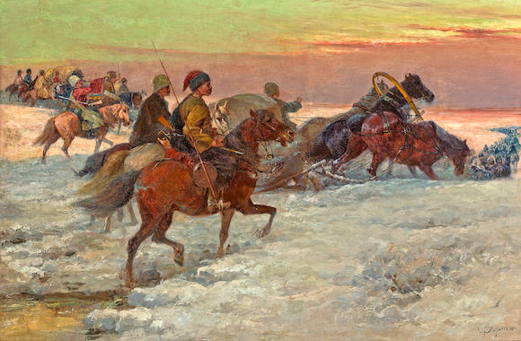 Bonhams : Piotr C. Stojanow (Bulgarian, born 1887) Soldiers in the snow ...
