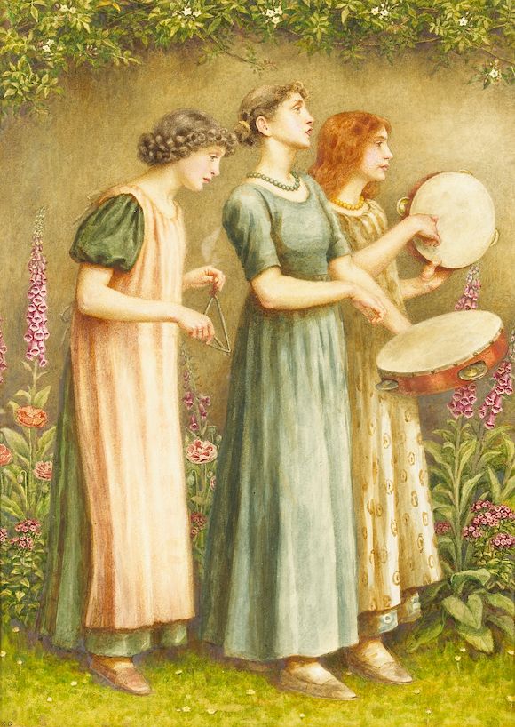 Bonhams : Kate Greenaway (British, 1846-1901) Three women in a garden ...
