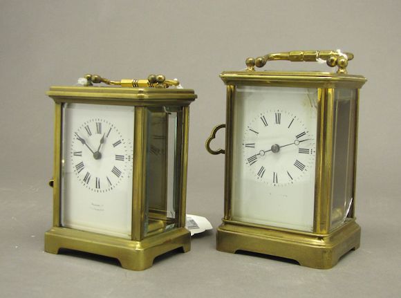 Bonhams : Two French brass carriage clocks late 19th/early 20th century