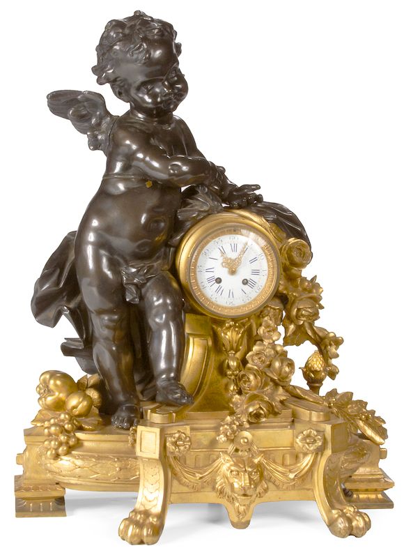 Bonhams : A fine Louis XVI style gilt and patinated bronze mantel clock ...