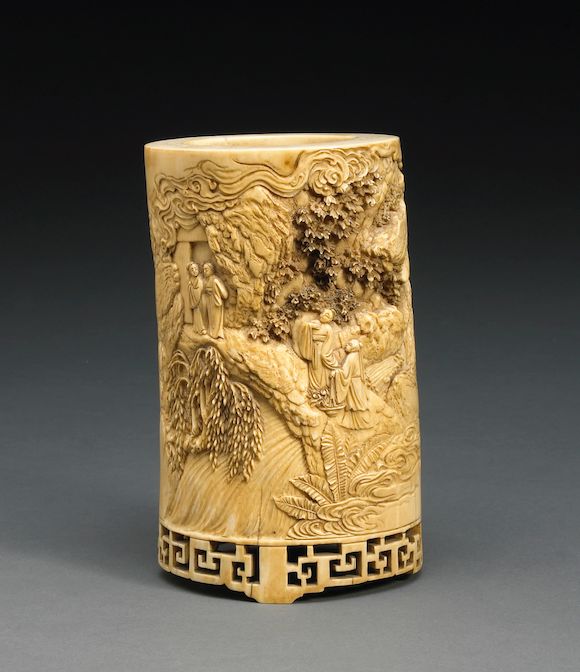 Bonhams : A tinted ivory brush pot Republic Period