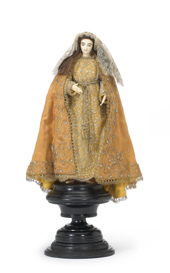 Bonhams : A Spanish Colonial carved ivory figure of the Madonna 19th ...