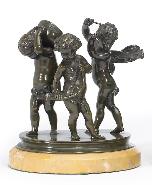 Bonhams : A French patinated bronze figural group of three putti ...