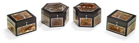 Bonhams : Group of Four Boulder Opal Intarsia Boxes
