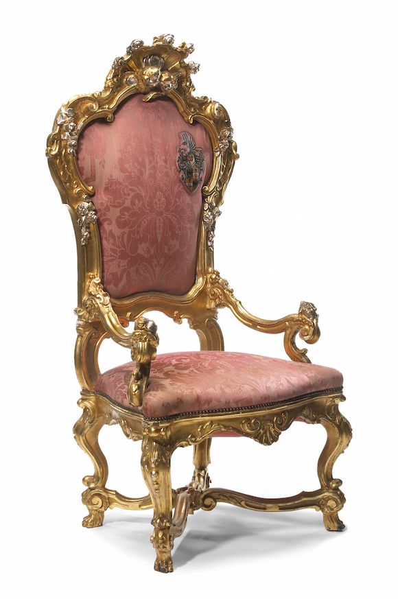 Bonhams : A lavish Rococo style giltwood and silver gilt fauteuil a la ...