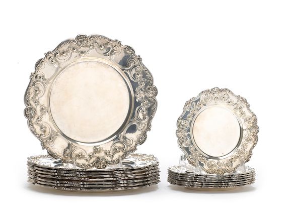 Bonhams : Custom order set of sterling plates for eight by Gorham
