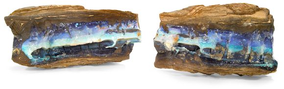 Bonhams : Large Double-sided Boulder Opal Specimen—A Book-matched Split