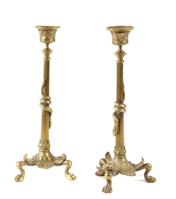 Bonhams : A pair of Neoclassical style gilt bronze candlesticks