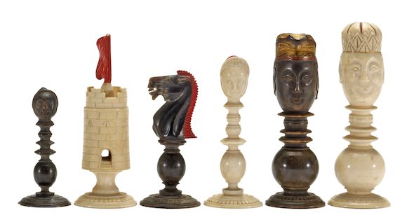 Bonhams : A Macao carved ivory chess set